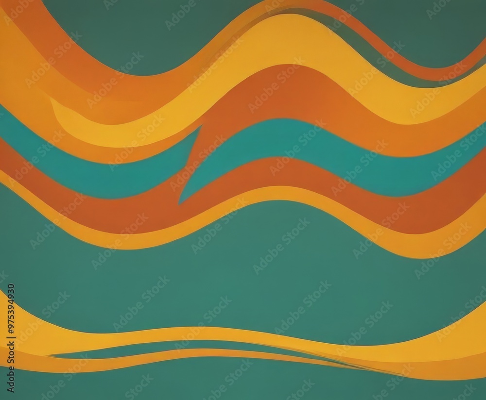 a vibrant abstract composition of overlapping curved lines in various shades of orange, yellow ...