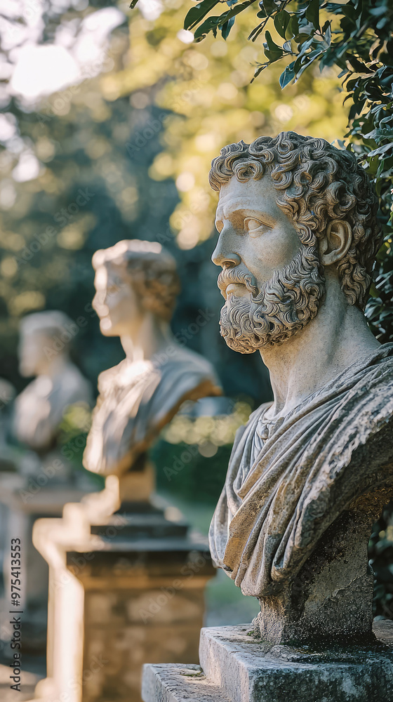 Busts of famous Stoics like Marcus Aurelius and Epictetus are ...