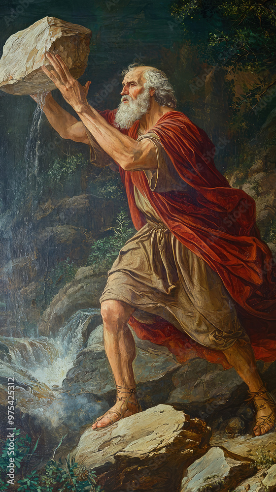 Moses striking rock to bring forth water in wild, showcasing powerful ...