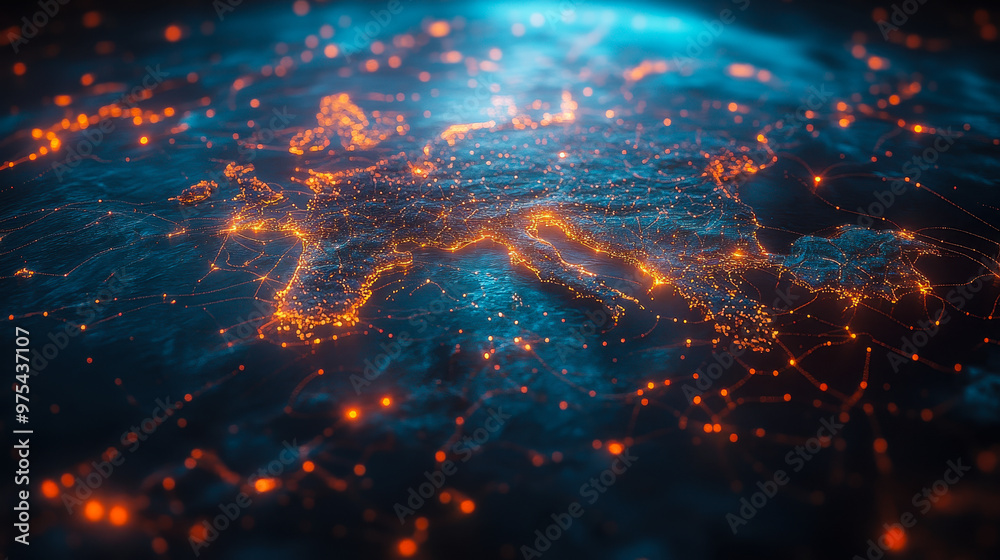 Global Shipping Network Map with Highlighted Routes and Connections ...