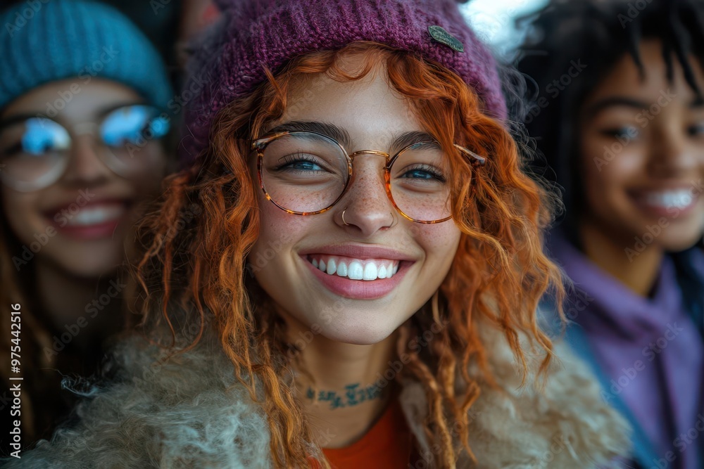 diverse group of gen z friends laughing together on urban street candid ...