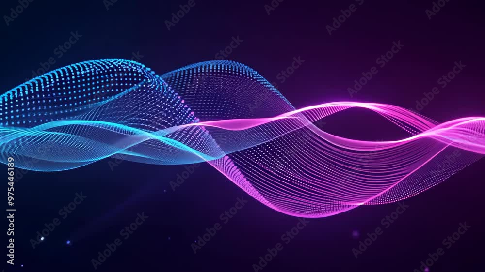 A vibrant abstract background with dynamic blue and pink waveforms ...