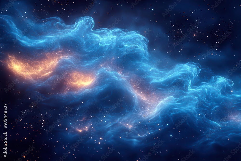 ethereal blue energy particles forming abstract cosmic patterns glowing ...