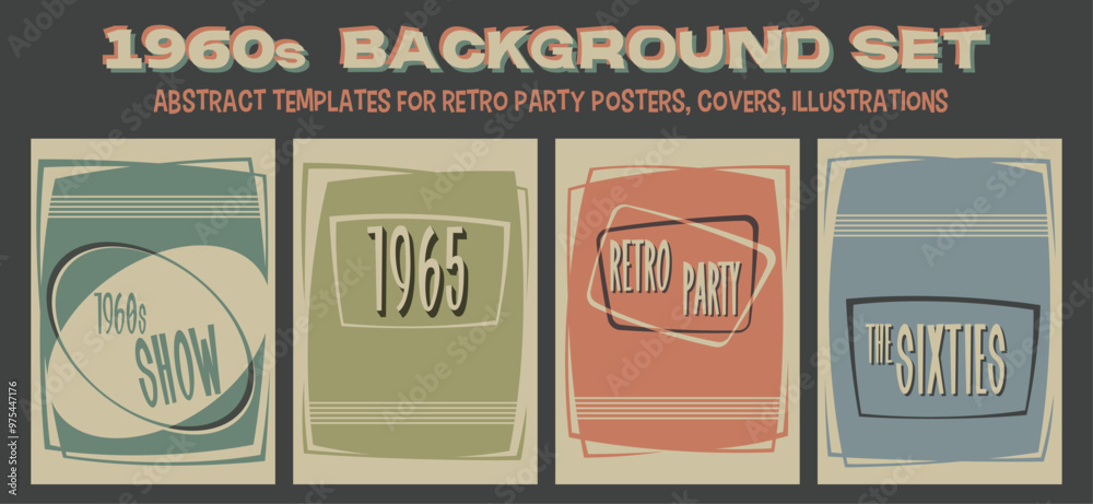 1960s Background Set, Vector Abstract Templates for Retro Party, Show ...