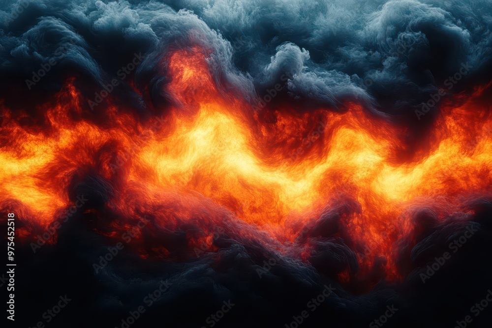 intense border of fiery lava and billowing dark smoke dramatic lighting ...