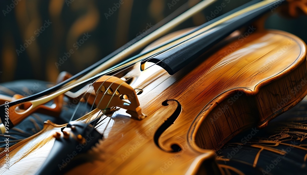 Elegant ensemble of string instruments in an orchestra highlighting the ...