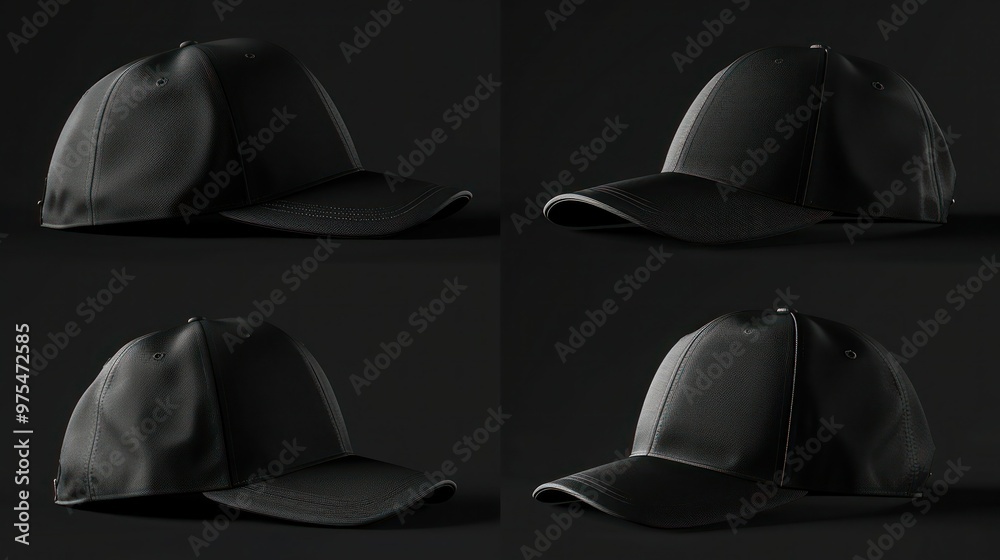 Displaying a black baseball cap from four different angles Mockup ...