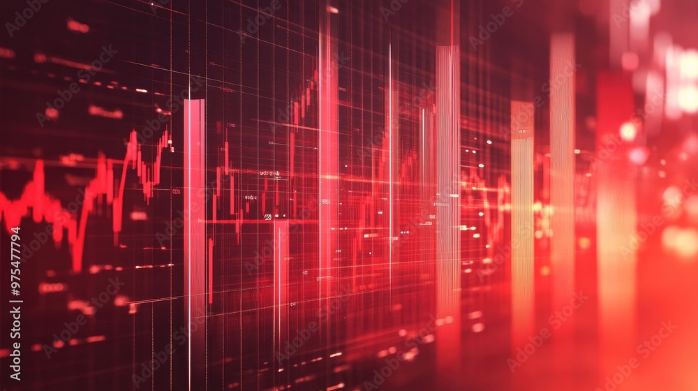 A bar graph with red downward arrows, representing stock market losses ...