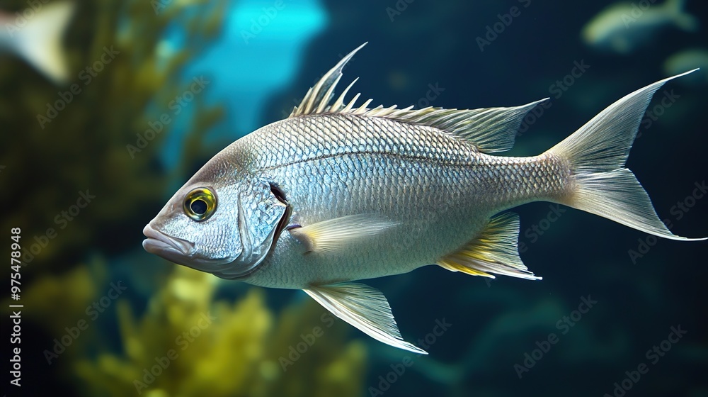 Silver Snapper Fish with Sleek Body and Pointed Fins. The image ...