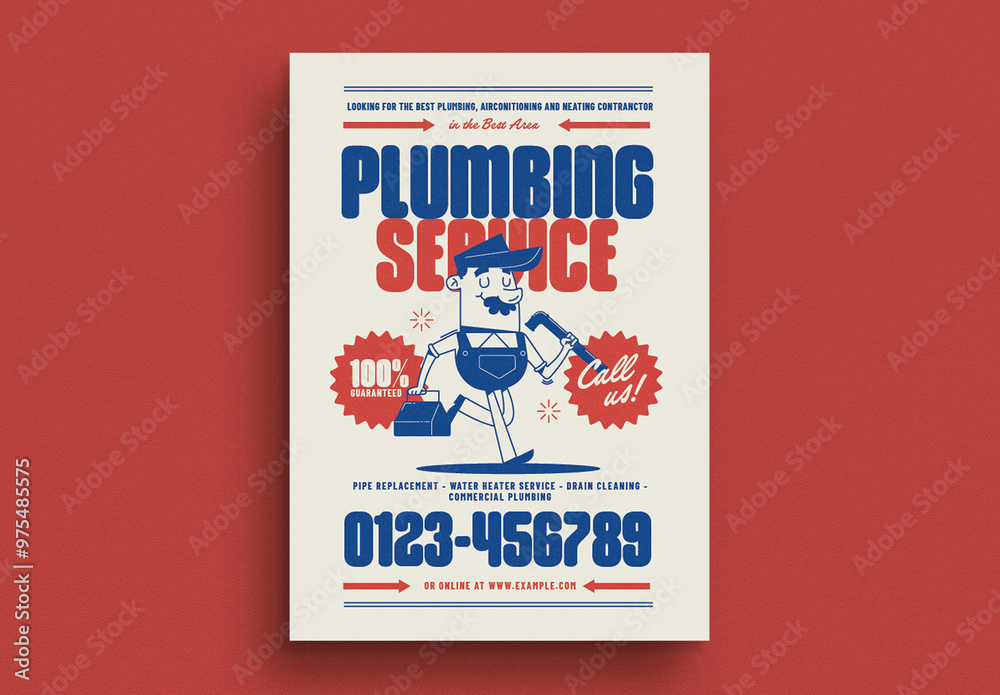 Retro Plumbing Service Flyer Stock Template | Adobe Stock