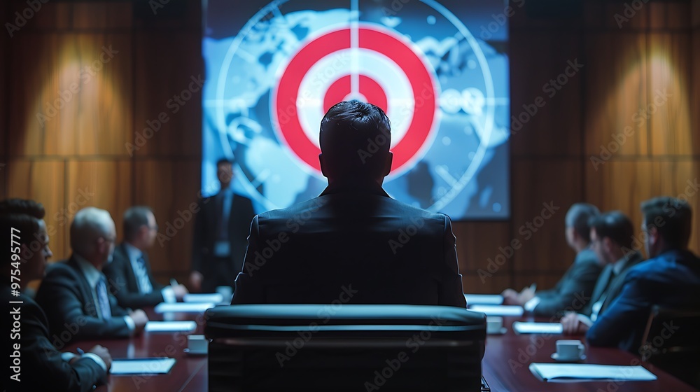 CEO presenting business target goals to executives in a boardroom with ...