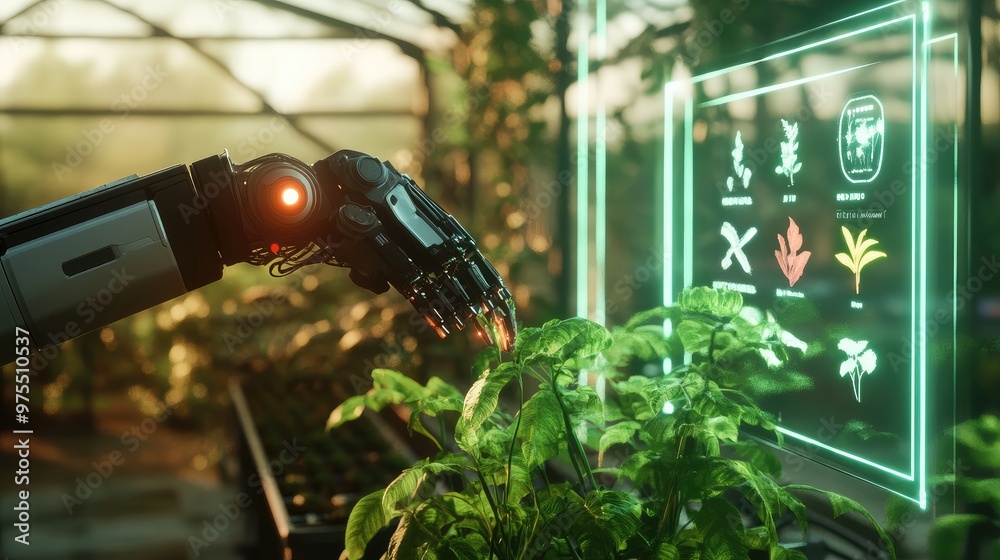 An AI-driven robotic arm scanning for weeds in a greenhouse, with ...