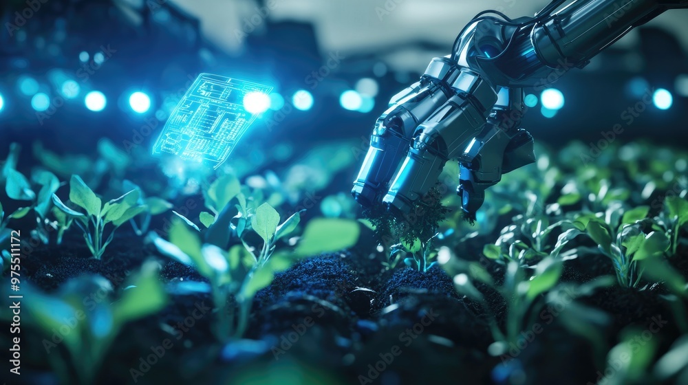 Automated weed control machine with robotic arms uprooting plants ...