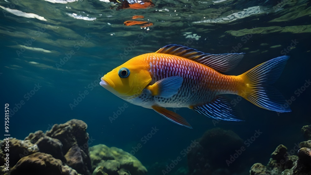 Queen angelfish. For a spot on the head, resembling a crown, an angel ...