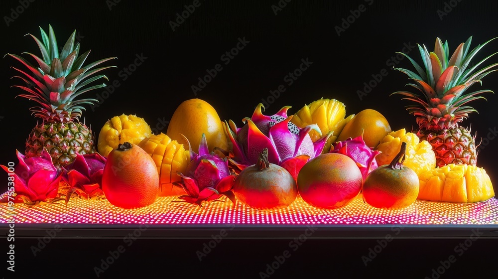 Tropical Fruit Symphony Pineapple, Dragon Fruit, Mangoes and a Glow-in ...