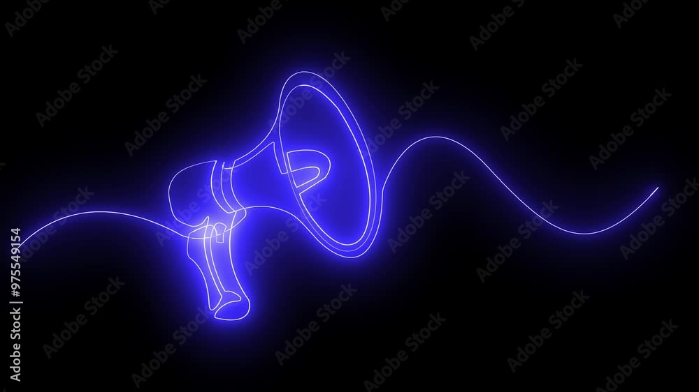 Neon megaphone icon blue color animation on black background. Neon ...