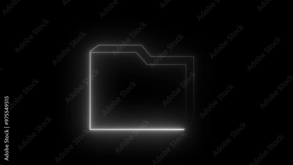 White color Neon glowing mobile device folder icon animated on black ...