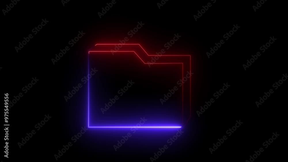 Red and blue color Neon glowing mobile device folder icon animated on ...