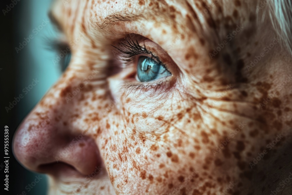 Age spots on the face of an elderly woman, symbolizing aging Stock ...