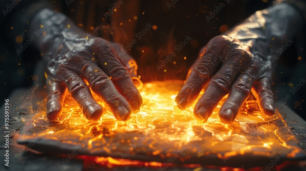 Poster Fiery Hands Grasping the Scorching Embers of a Raging Hellfire ...