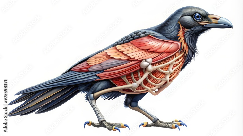 "Depiction of a crow's internal organs, muscles, and skeleton in fine ...