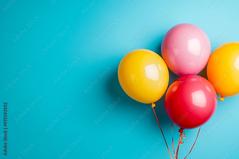 Festive balloon and an invitation card with vibrant colors and playful ...