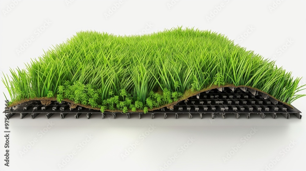 An artificial grass carpet with integrated drainage system features ...