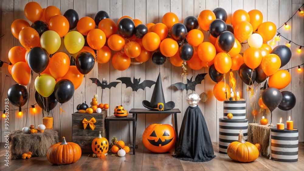 A spooky yet fun Halloween party setup featuring orange and black ...