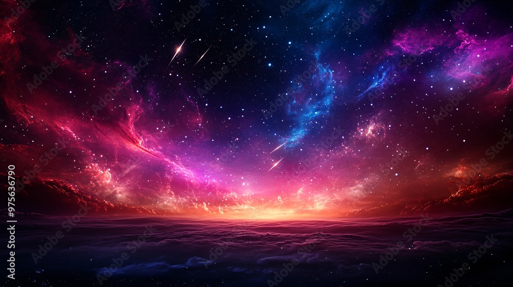 Celestial sky with glowing constellations forming intricate patterns ...