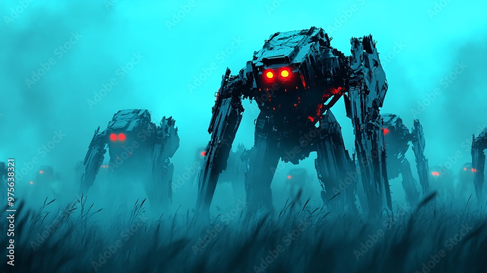 An alien world with vast, open plains of bioluminescent grass and ...