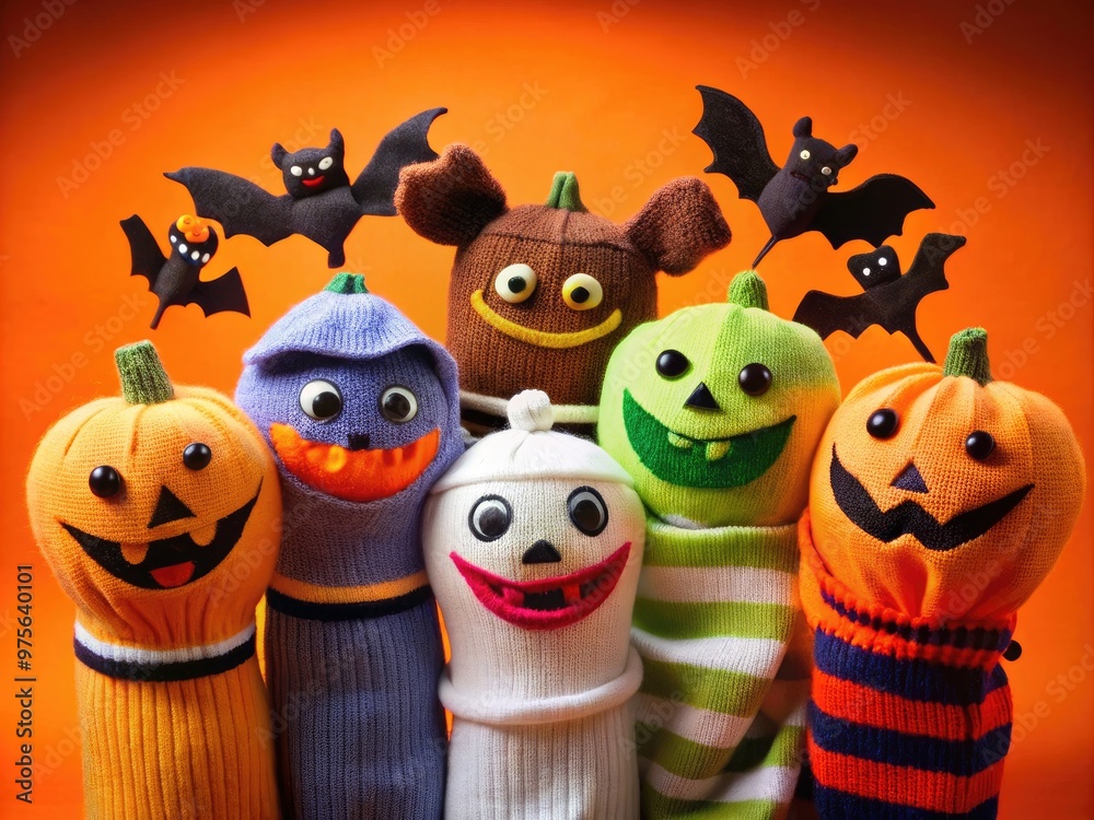 Colorful Halloween-themed sock puppets with creative designs and facial ...