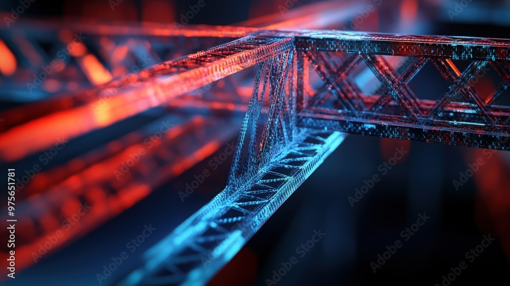 Finite Element Method Analysis Of Bridge Engineering Depicting Stress Fields In A Truss Bridge