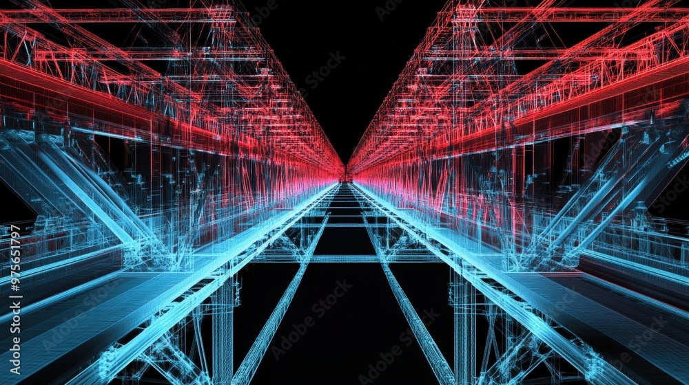 Finite Element Method Analysis Of Bridge Engineering Depicting Stress Fields In A Truss Bridge