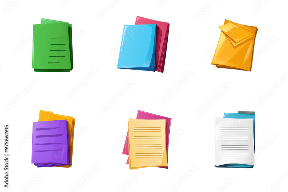 Colorful document folders and files icons set. Vector illustration of ...