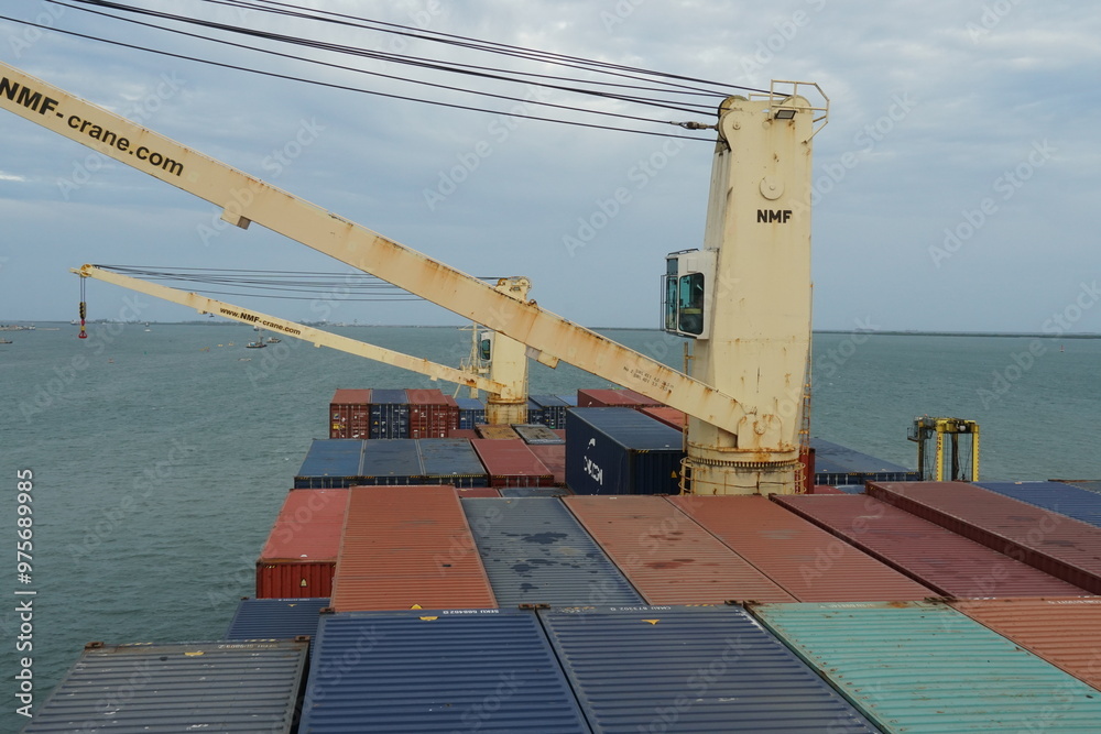 Kingston, Jamaica - 05 29 2024: Loaded container vessel with cranes ...