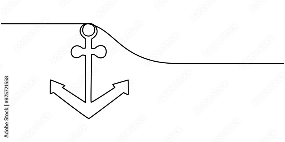 Continuous line drawing of sea anchor, Large sea anchor of the ship ...
