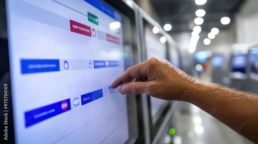 Hand Touching Digital Touchscreen Kiosk with Buttons Stock Illustration ...