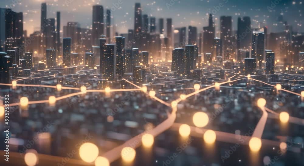 Illustration of a futuristic smart city with interconnected network ...