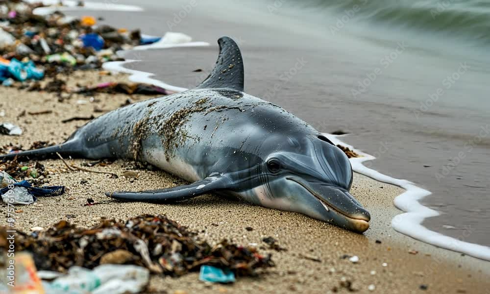 Dead Dolphin on a Beach Covered in Plastic Pollution Stock Video ...