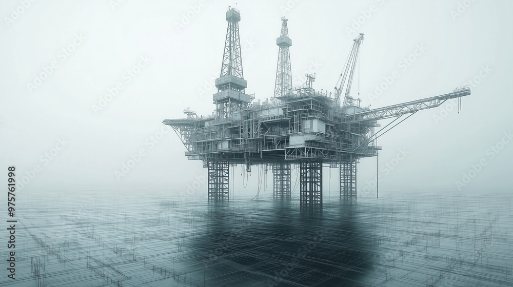 Offshore Jack Up Rig in The Middle of The Sea, oil industry. abstract ...