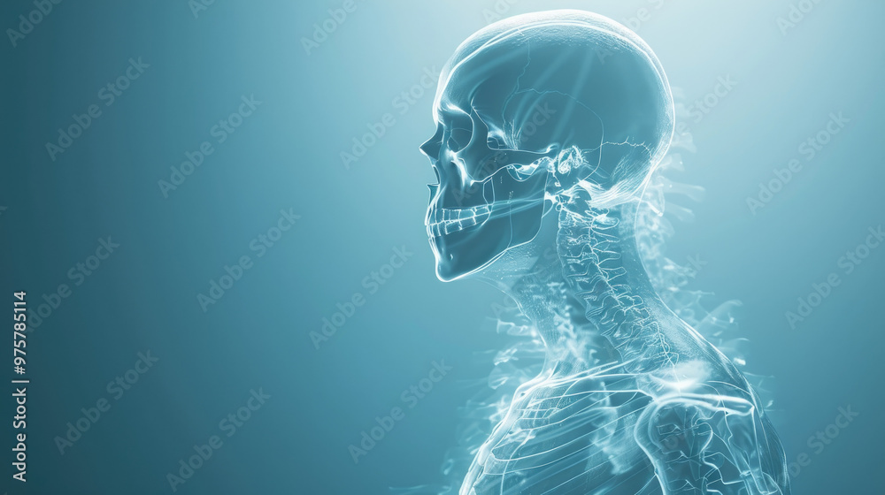 Clear full-body x-ray of human skeleton on blue gradient background ...