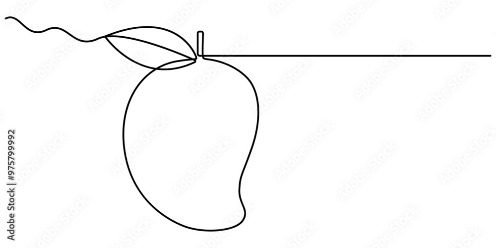 Continuous one line drawing of mango fruit with leaf. Mango fruit hand ...