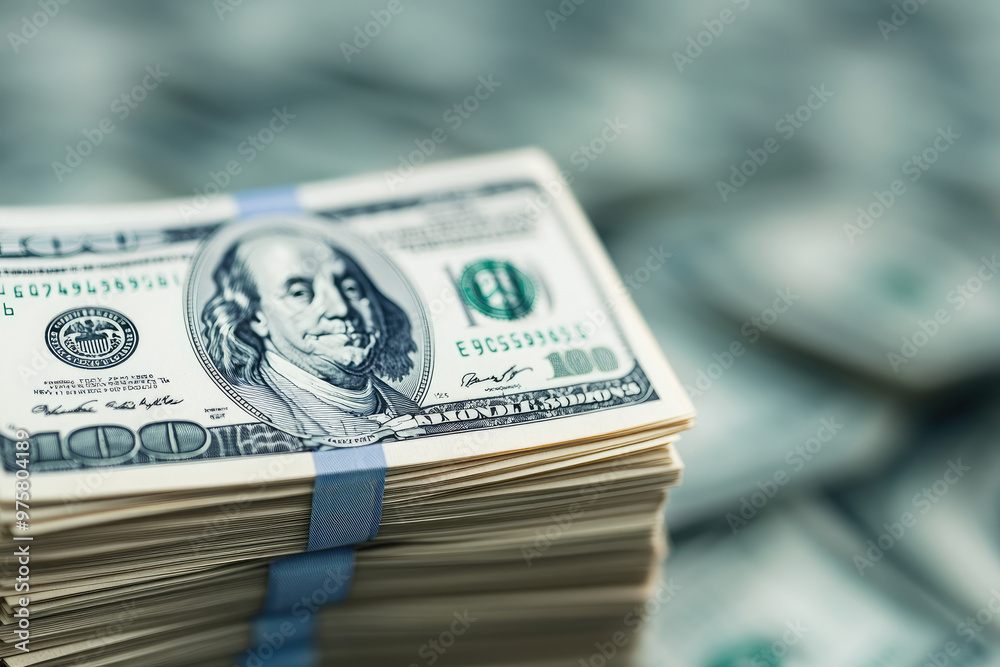 Stack of hundred dollar bills, symbolizing wealth and financial ...