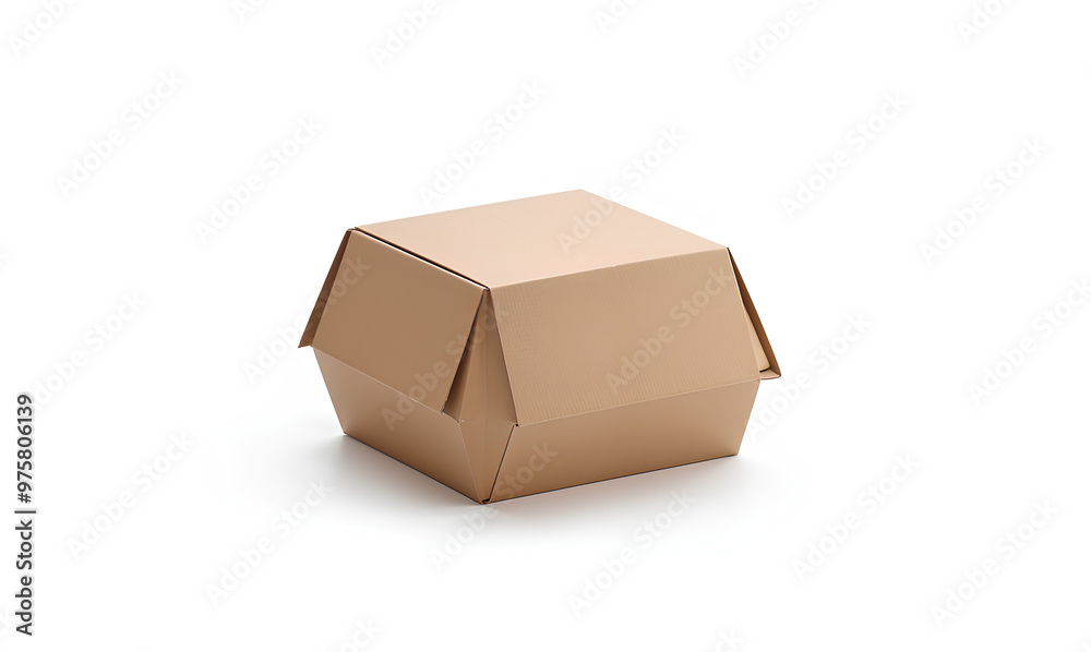Blank craft burger box mockup, isolated, side view, 3d rendering. Empty ...