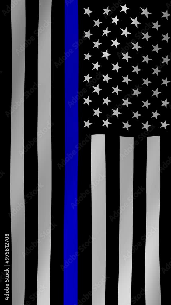 Vertical Thin Blue Line American Flag footage video waving in wind ...