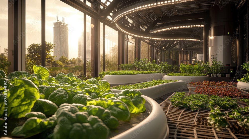 Sustainable urban farm using AI technology to optimize crop growth and ...