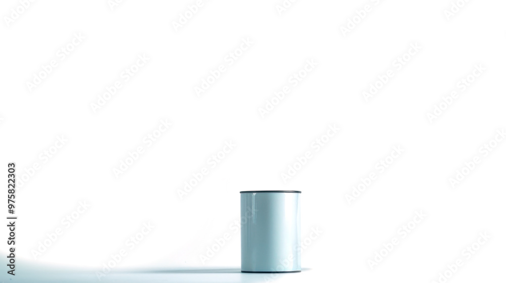 A sleek, unlabeled can of cat food stands prominently on a minimalistic ...