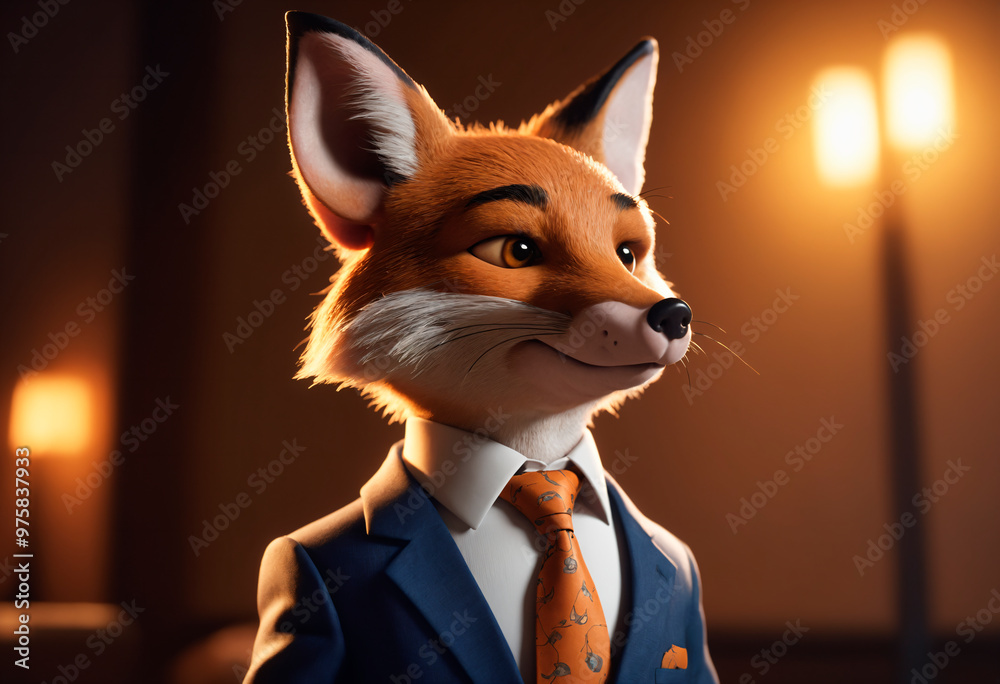 Fox Wearing Suit and Tie. A red fox dressed in a formal suit and tie ...