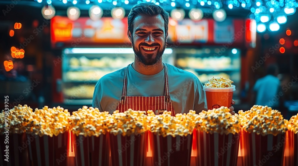 cheerful concession stand worker enhancing the cinema experience by ...