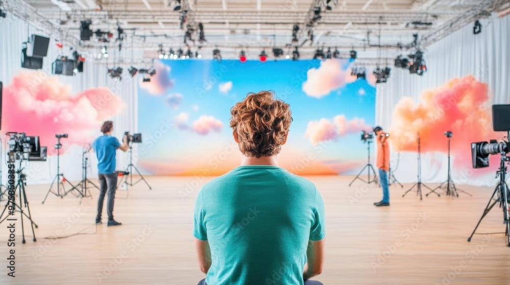 A behind-the-scenes look at a music video shoot, with a director ...